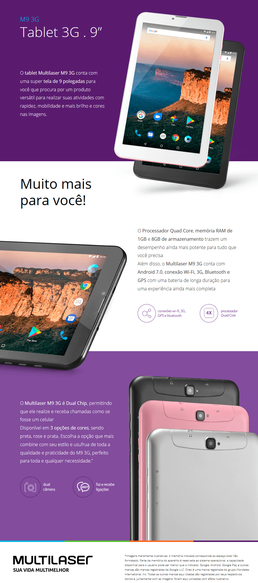 Tablet Multilaser M9 8GB 3G Wi-Fi Tela 9" Android 6.0 Quad-Core 1.3 Ghz ...