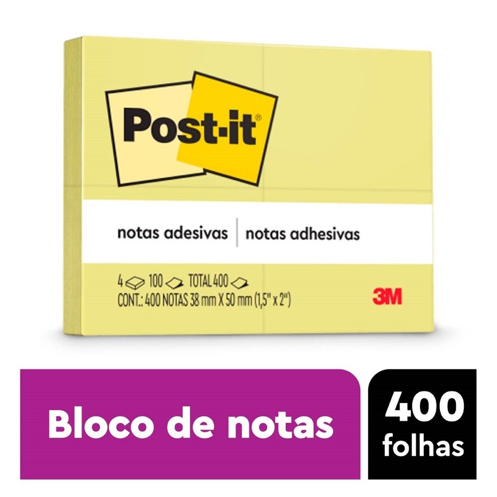 Bloco de Notas Adesivas 3M Post-it 653 Amarelo 38 mm x 50 mm 4 unidades ...